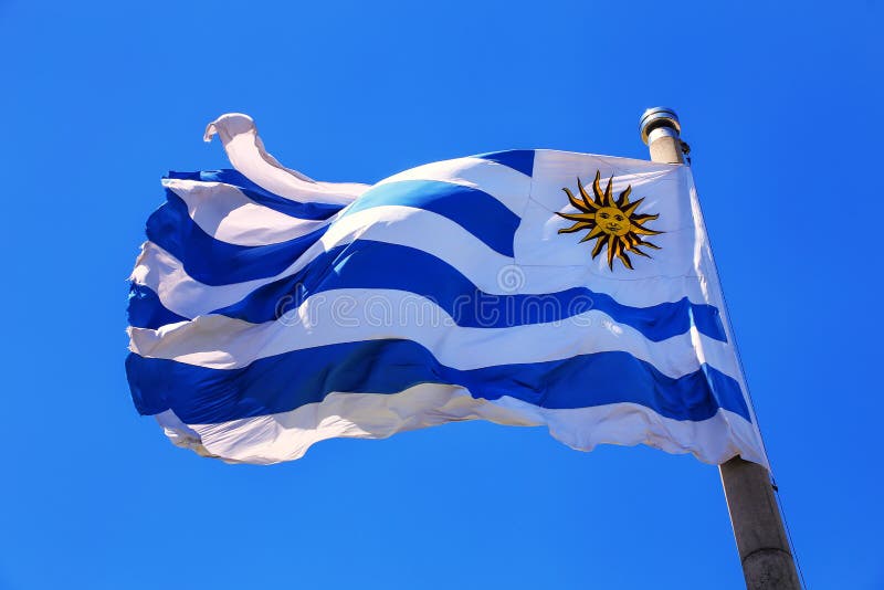 National Flag of Uruguay Flying in Tres Cruces District of Monte Stock ...