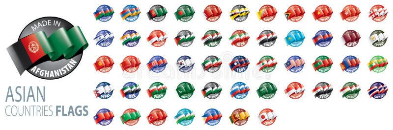 National Flags of Asian Countries. Vector Illustrations Stock Vector ...