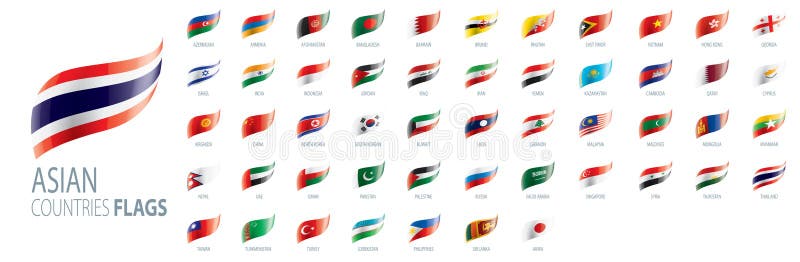 National Flags of Asian Countries. Vector Illustrations Stock Vector ...