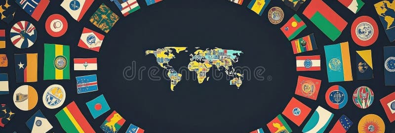Global Flags World Map International Unity Connectivity Stock Photos ...