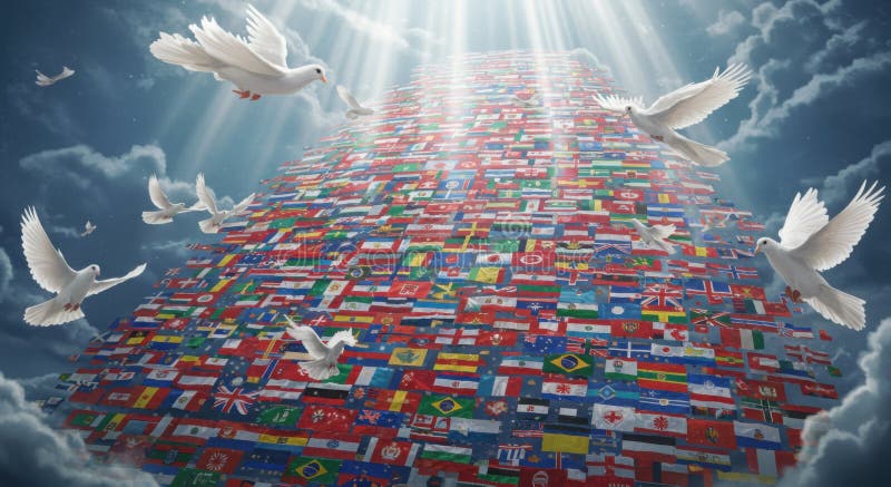 Ascending Flags of the World into Light and Peace - Generative AI Stock ...