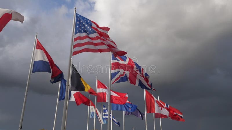 National Flags Waving in the Wind Stock Video - Video of country ...