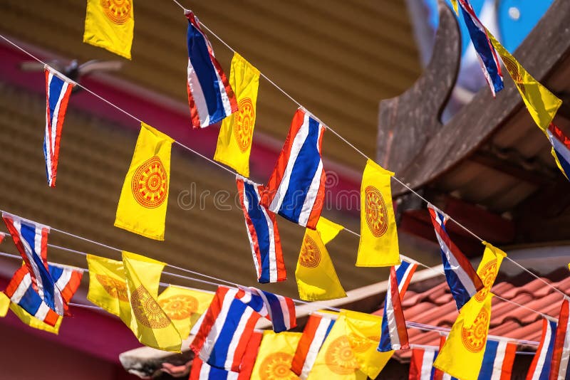 National Flags and Wheel of Dhamma S Flags on String Stock Image ...