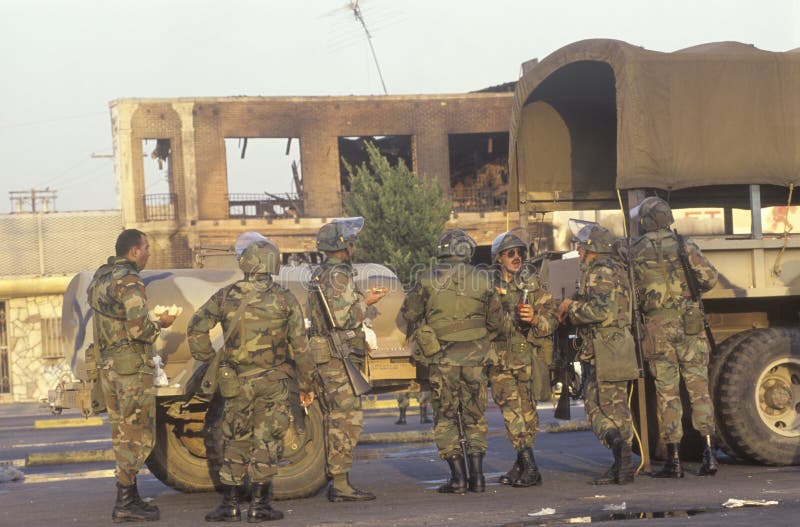 National Guardsmen and Police Cars Patrolling during 1992 Riots, South ...