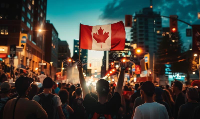 National Holiday Celebration, People Waving Canada Flags Stock ...