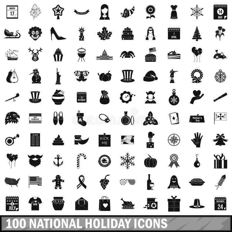 100 National Holiday Icons Set, Simple Style Stock Vector ...