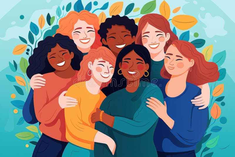 National Hugging Day. Group Hug with Diverse Characters Stock ...