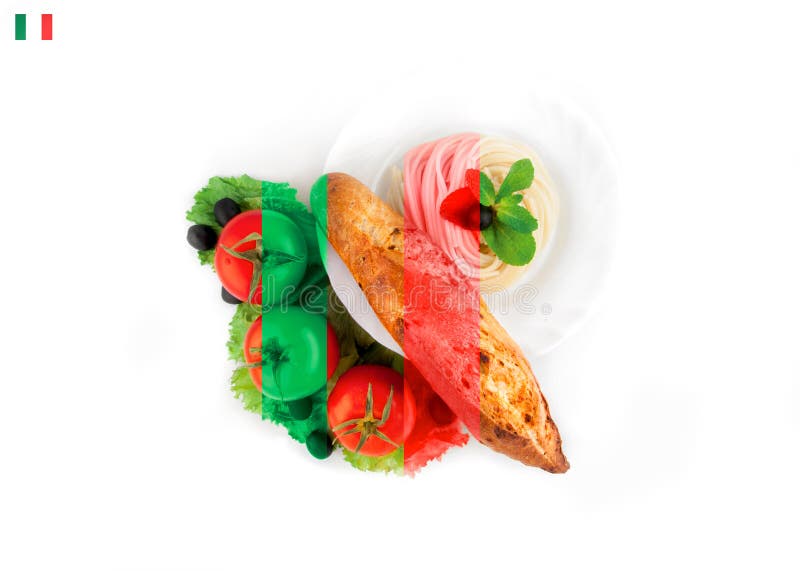 National Italian Dishes Under the Colors of the Flag. Stock Image ...