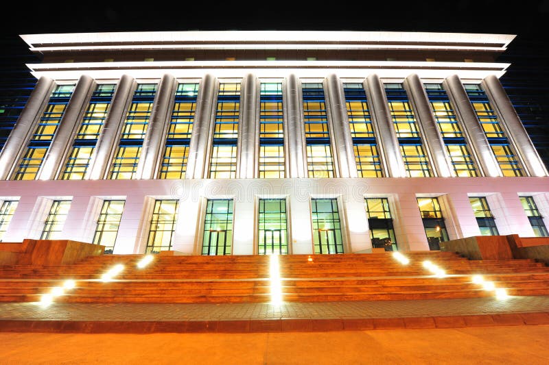 Bucharest by Night - Central Library Stock Photo - Image of national ...