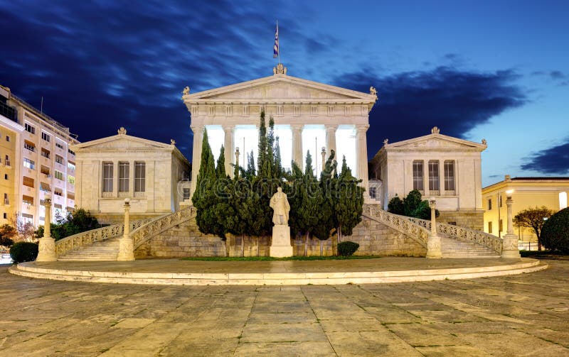 National Library of Greece at Night, Athens Stock Photo - Image of ...