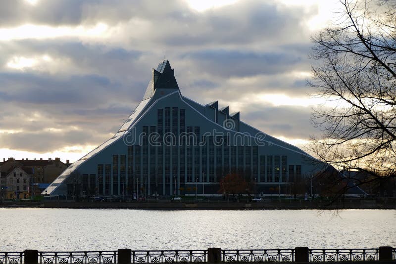 National Library of Latvia, Riga Stock Image - Image of light, river ...