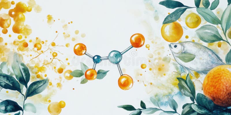National Lipid Day Vibrant Molecular Structure with Fish and Citrus ...