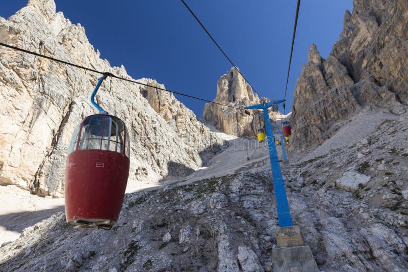 Cable Car in Dolomites - Italy. Stock Photo - Image of aerial ...
