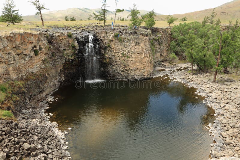 Waterfall Ulaan Tsutgalan in Central Mongolia Stock Photo - Image of ...