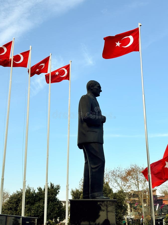 National Pride: Ataturk Statue Framed by Turkish Flags Stock Photo ...
