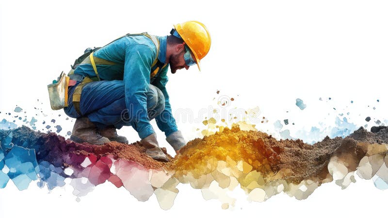 National Safe Digging Month. Construction Worker in Protective Gear ...