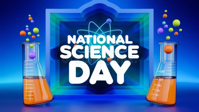 National Science Day Celebration with Beaker and Atom Model Stock Illustration - Illustration of ...