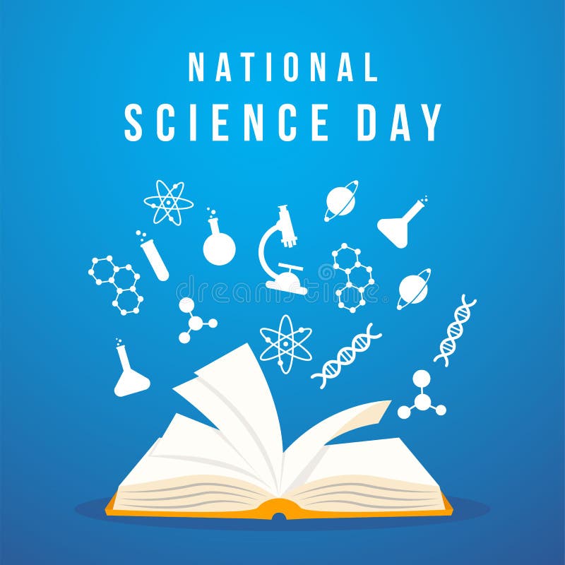 National Science Day Illustration Flat Design Style with Book Opened ...