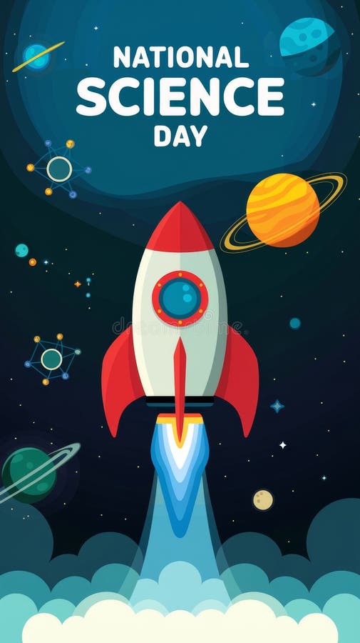 National Science Day Rocket Launch Illustration Stock Illustration ...