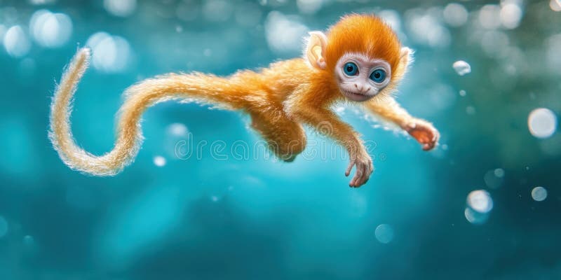National Sea Monkey Day. Golden Monkey Swimming Underwater with Curious ...