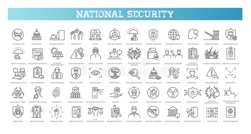 National Security Icon Set. Vector Outline Symbols Stock Illustration ...