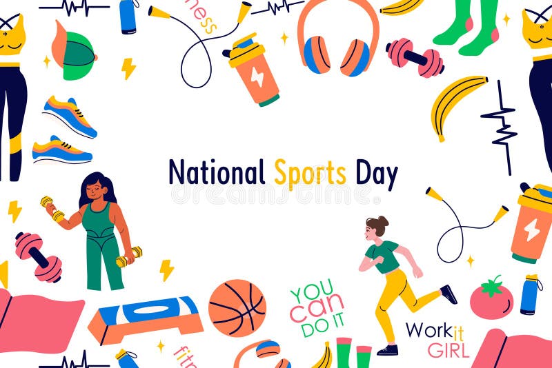 National Sports Day Background with Elements in Flat Style Stock ...