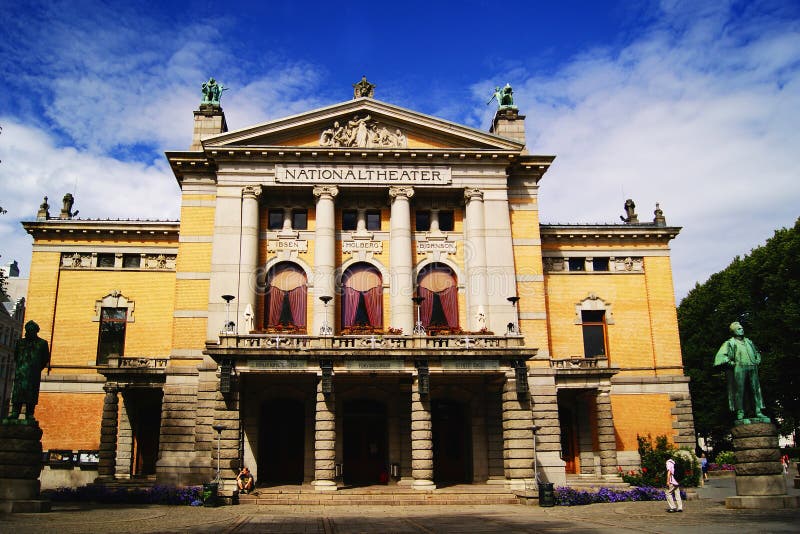 Oslo National Theatre, Norway Stock Photo - Image of statue, norwegian ...