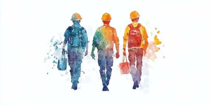 National Third Shift Workers Day Colorful Watercolor Silhouettes of ...