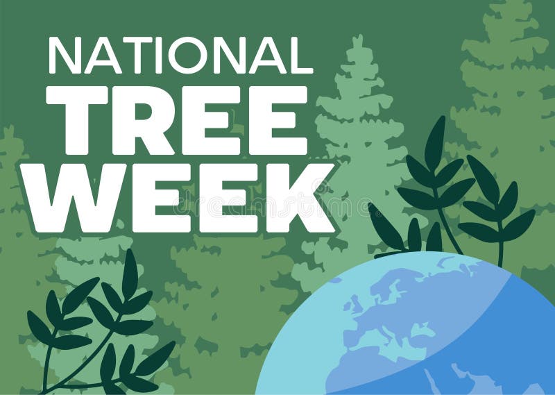 National Tree Week with Silhouettes of Several Trees Stock Illustration ...