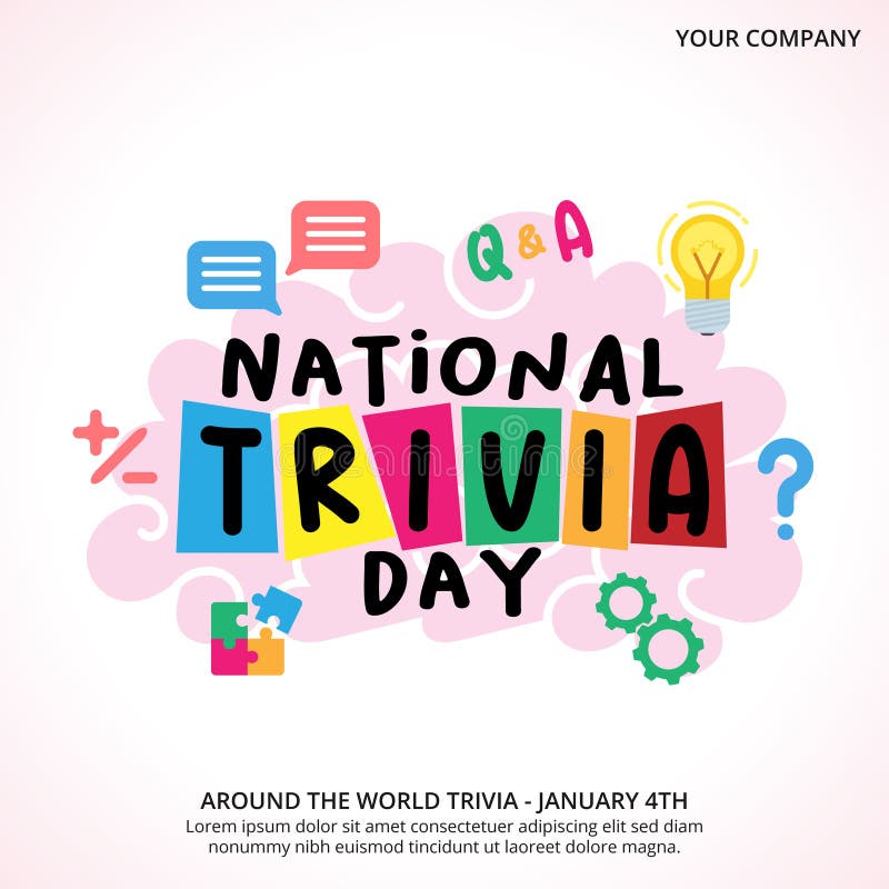 National Trivia Day Banner with a Brain and Trivia Ornaments Stock ...