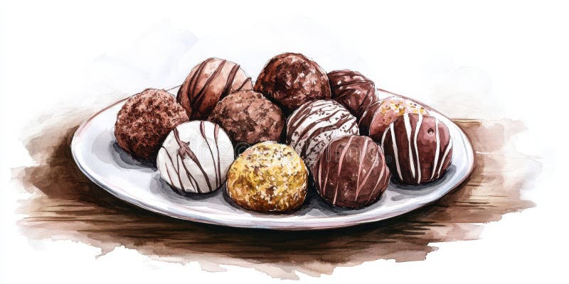 National Truffle Day Assorted Chocolate Truffles on White Plate Stock ...
