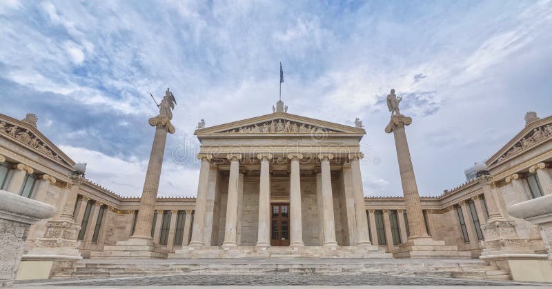 Athens Greece, the National University Classical Building Facade with ...