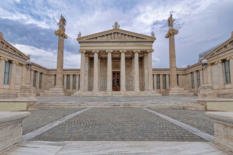 National University Classical Building Facade with Athena and Apollo ...