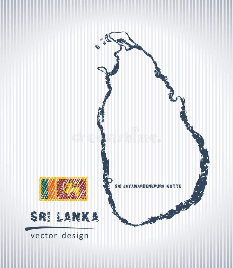 Nationale Vector De Tekeningskaart Van Ceylon Op Witte Achtergrond ...