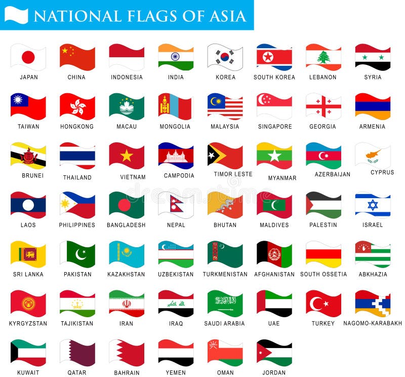 Nationale Vlaggen van Azië vector illustratie. Illustration of katar ...