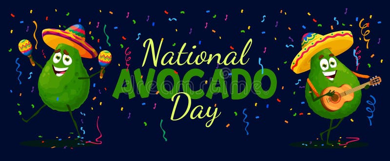 Nationales Avocado-Tagesbanner Mit Zeichentrickmusikern Stock Abbildung ... Nationales Avocado-Tagesbanner Mit Zeichentrickmusikern Stock Abbildung ...