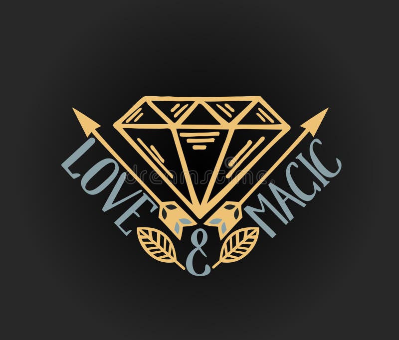 Native American Boho Feathers, Arrows and Crystal. Vector Hand Drawn ...