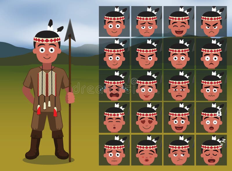 Native American Boy Cartoon Emotion Faces Vector Illustration Stock ...