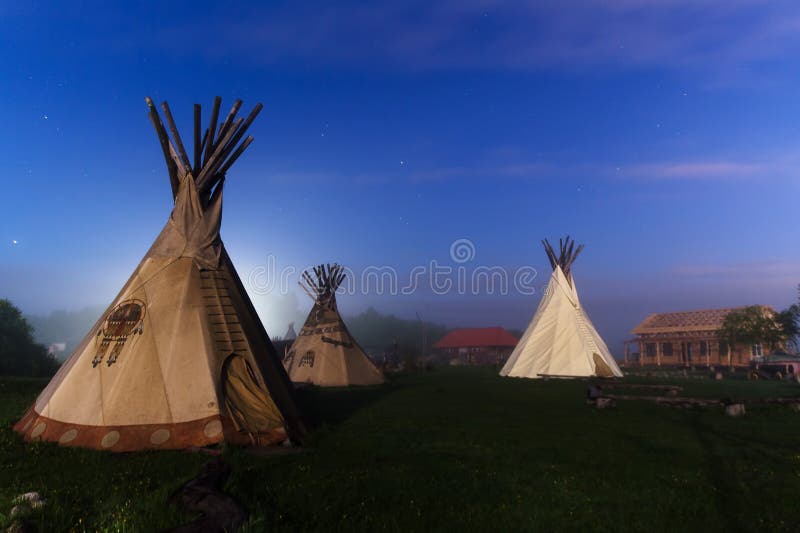 Native American Day. Tipi, Tepee Camping at Night Stock Photo - Image ...