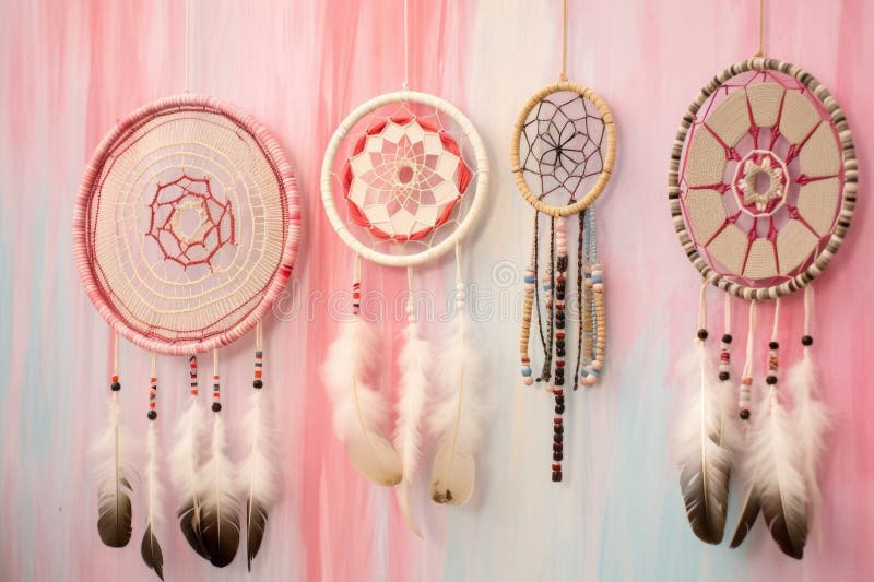 Native American Dream Catchers Against a Pastel-colored Wall Stock ...