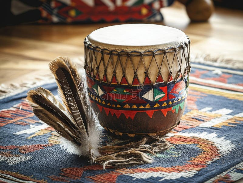 Native American Drum Beaded, Leather, Feathers, Rug, Composition ...