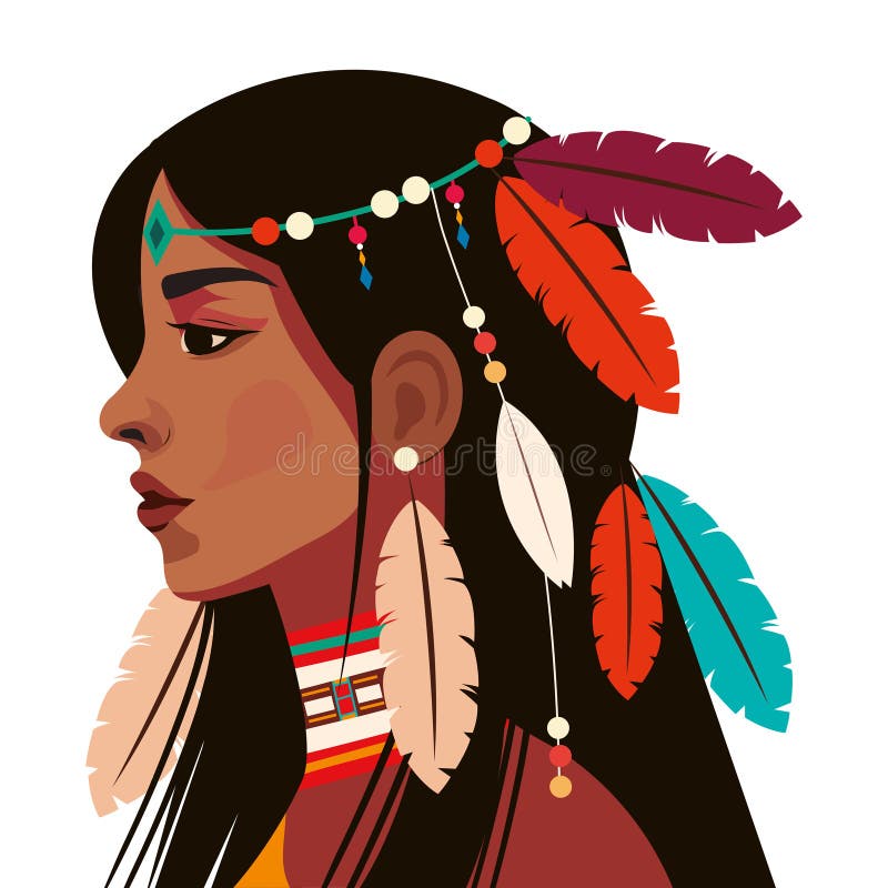 Native American Girl with Feathers in Head Stock Vector - Illustration ...