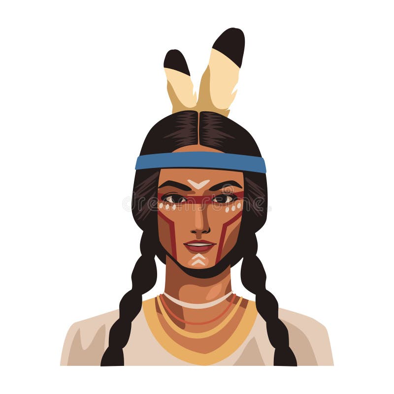 Native American Girl with Feathers Stock Illustration - Illustration of ...