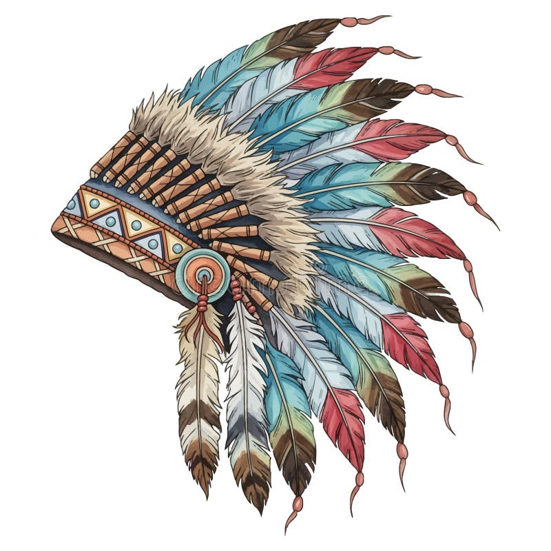 Native American Headdress Illustration, Indigenous Feather Warbonnet ...