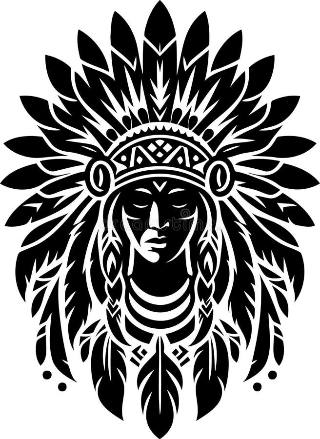 Native American Headdress with Intricate Feather Patterns in Stencil ...