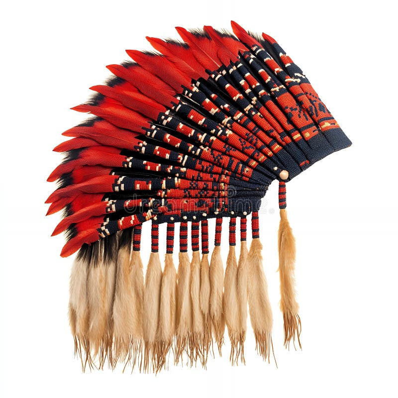 Native American Headdress with Red and Black Feathers Stock ...