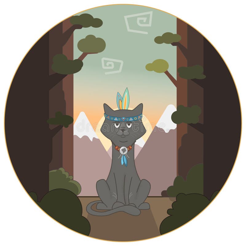 Native American Indian Cat in the Forest Stock Vector - Illustration of ...