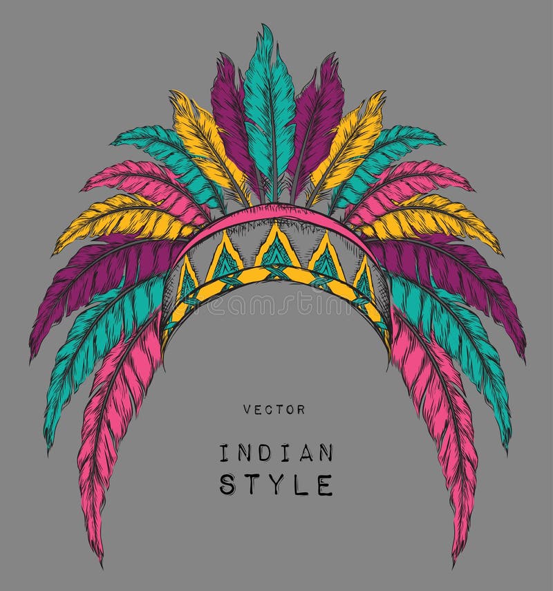 Native American Indian Colored Chief. Red and Black Roach. Indian ...