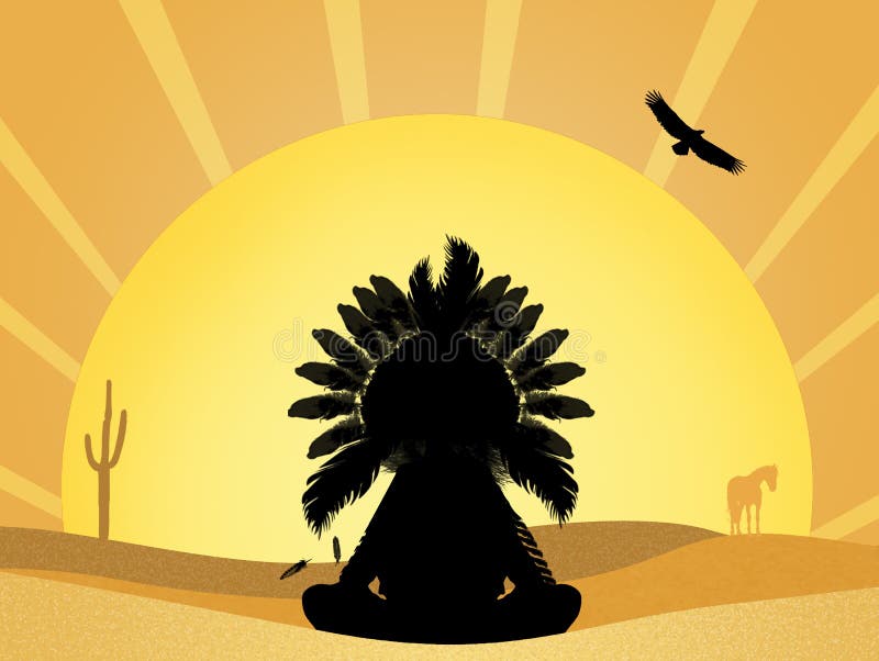 Native American Indian in the Desert Stock Illustration - Illustration ...
