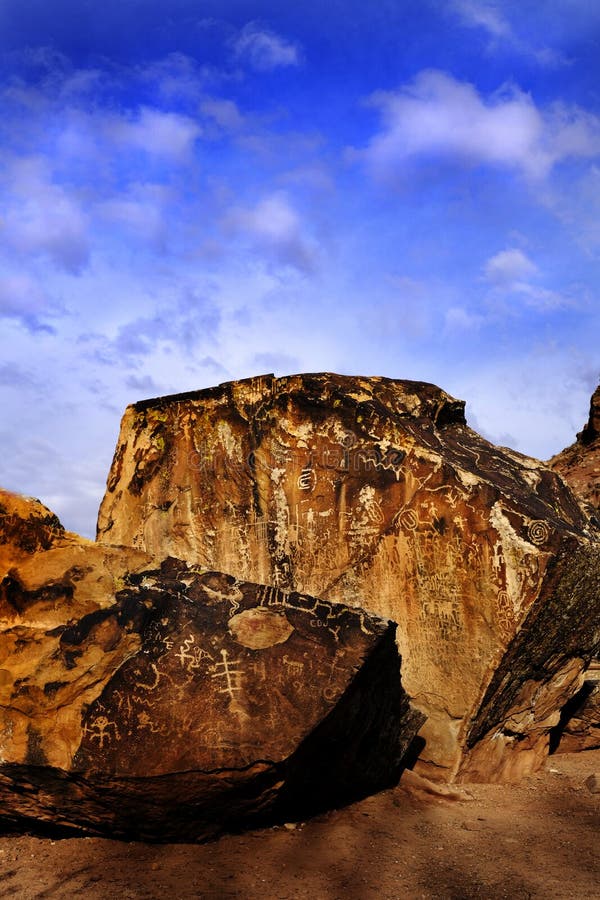 Native American Indian Drawings on Rocks Petroglyphs Stock Photo ...